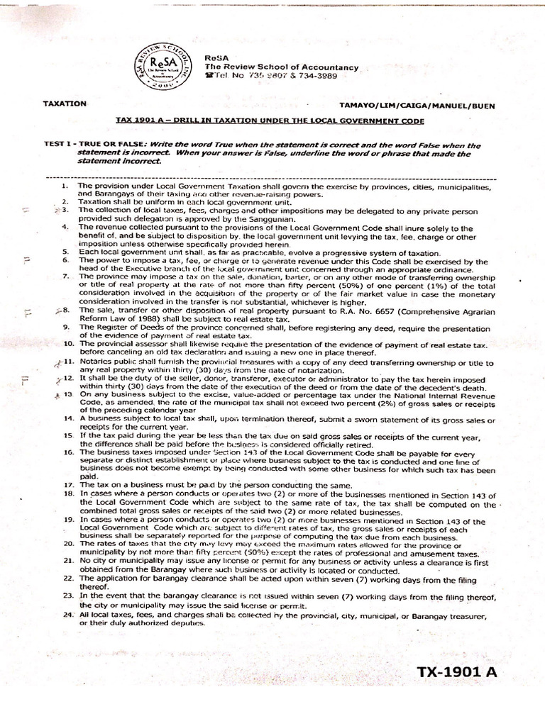 TX-1901 A - Taxation Under The Local Government Code | PDF