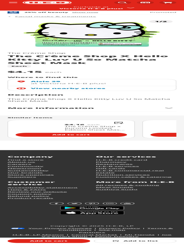 The Crème Shop X Hello Kitty Luv U So Matcha Sheet Mask - Shop Facial Masks & Treatments at H-E ...