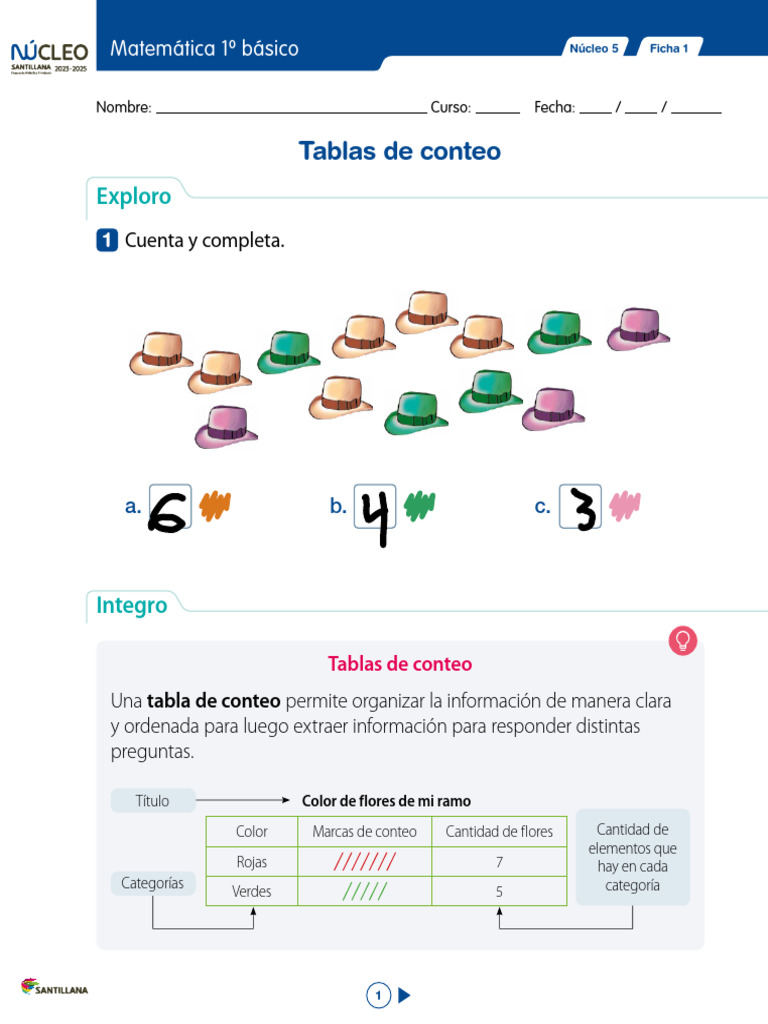 Tablas de Conteo para 1º Básico | PDF