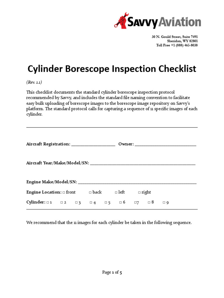 Savvy Cylinder Borescope Inspection Checklist | PDF | Piston | Internal ...