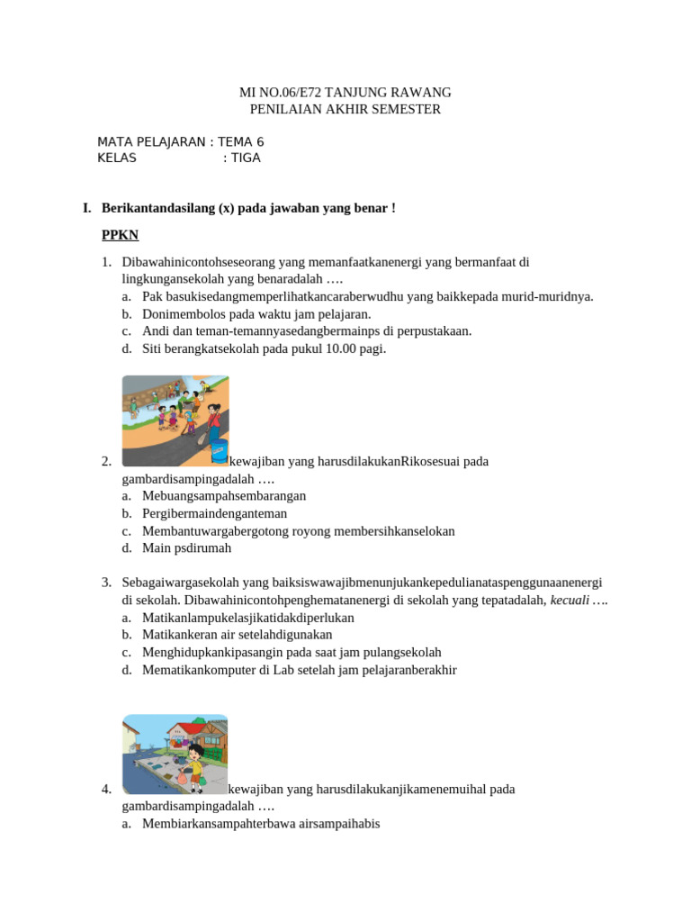 Soal PAS TEMA 6 Kelas 3 (Infodikdasmen.com | PDF