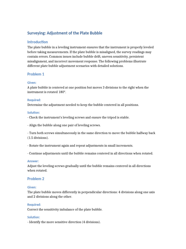 Surveying Adjustment of The Plate Bubble | PDF
