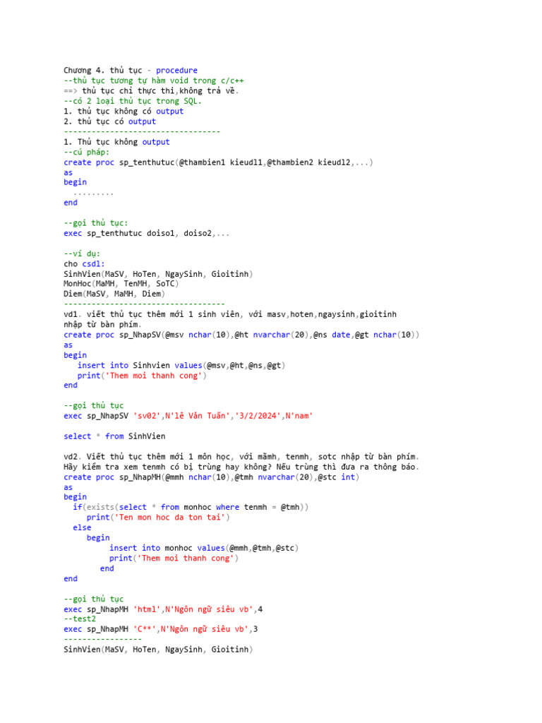 Thuc Hanh SQL Buoi 8 | PDF