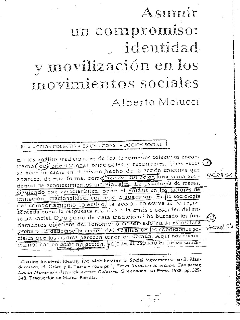 Asumir un compromiso: identidad y movilización en los movimientos sociales - Alberto Melucci | PDF