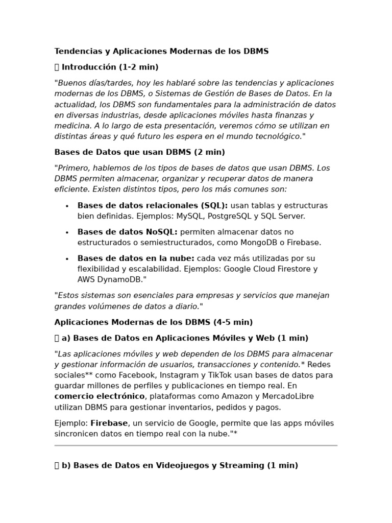 Tendencias y Aplicaciones Modernas de los DBMS | PDF | Bases de datos | Computación en la nube