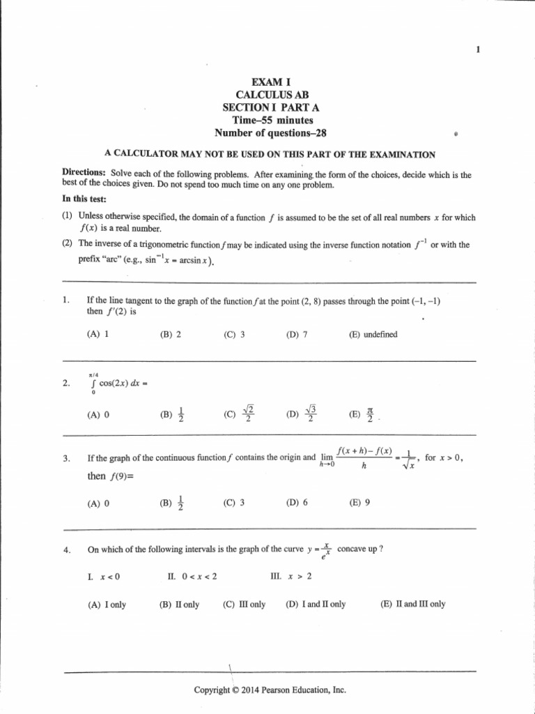 Calculus - Multiple - Choice - Review Pearson Two Multiple Choice ...