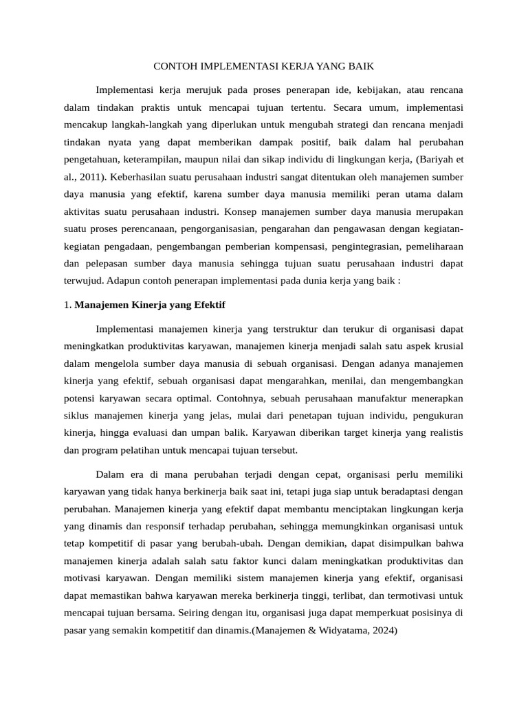 CONTOH IMPLEMENTASI KERJA YANG BAIK | PDF