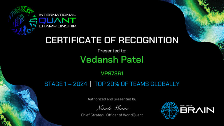 WorldQuant Certificate of Recognition | PDF