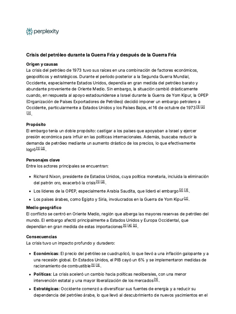 Crisis del Petróleo de 1973: Causas y Efectos | PDF | Crisis petrolera ...