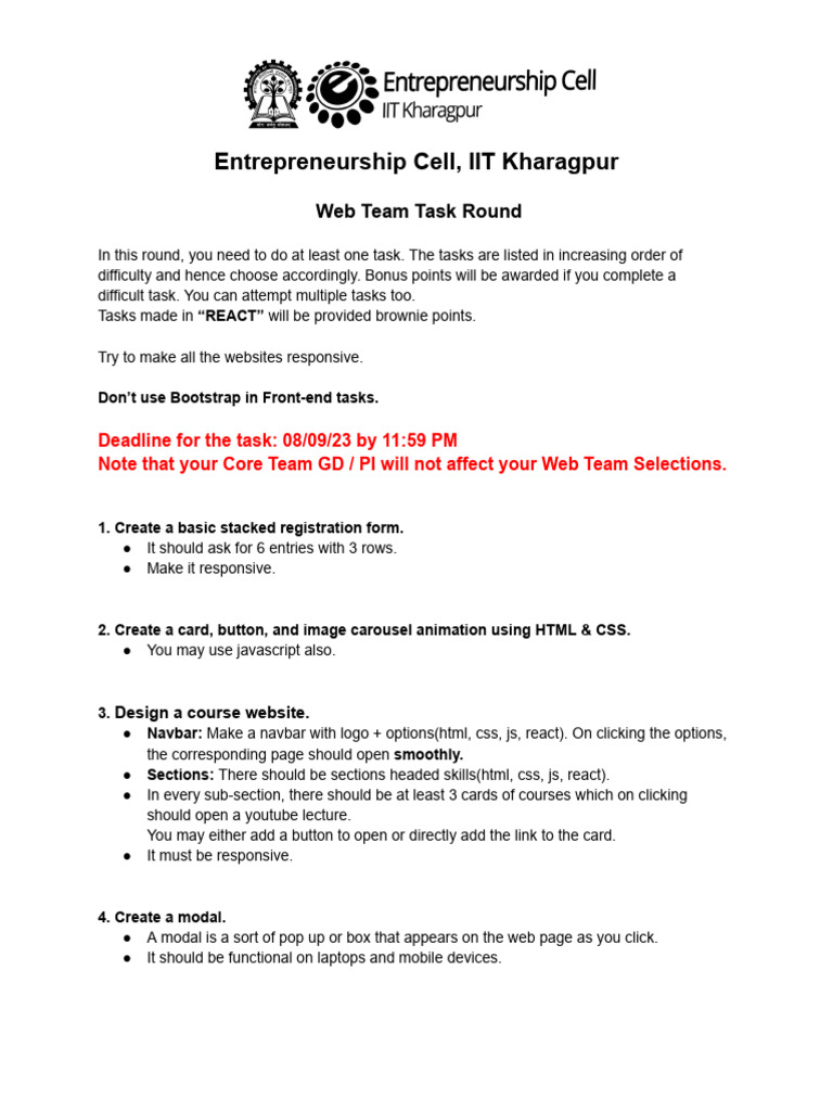 Tasks For Web-Selections | PDF | Bootstrap (Front End Framework) | Java Script