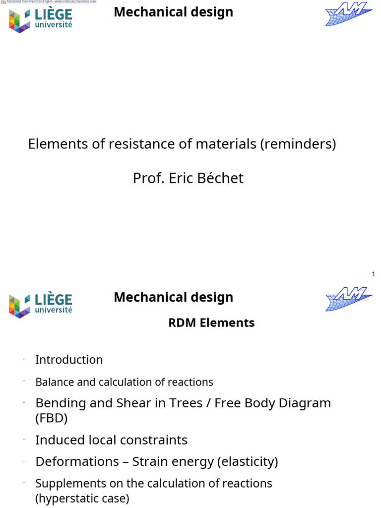 Mechanical Design: Material Resistance Elements | PDF | Bending | Solid Mechanics