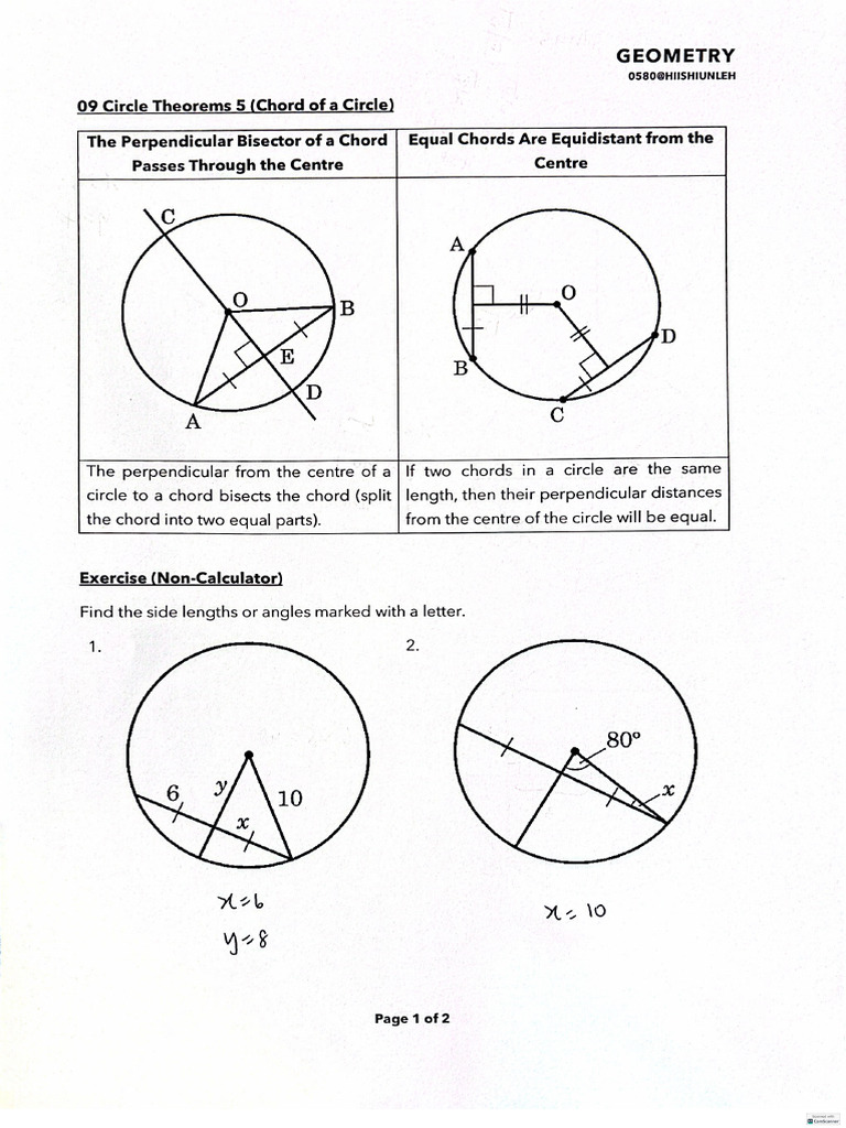 09 Circle Theorems 5 (Chord of A Circle) Answers | PDF