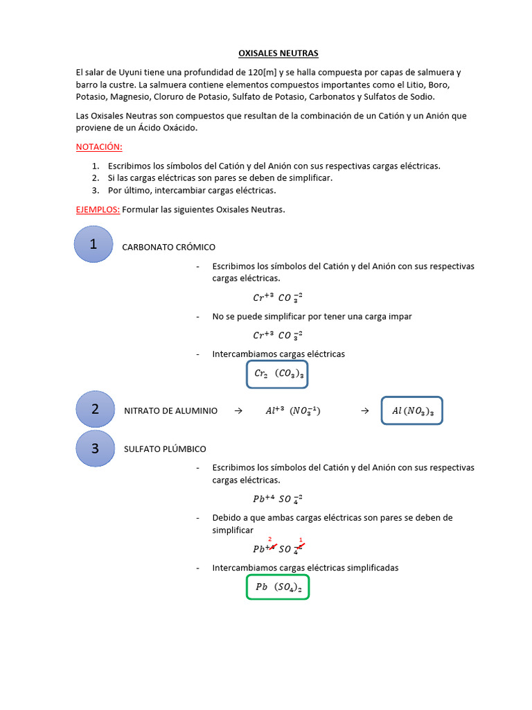 3RO OXISALES NEUTRAS | PDF | Química | Compuestos químicos