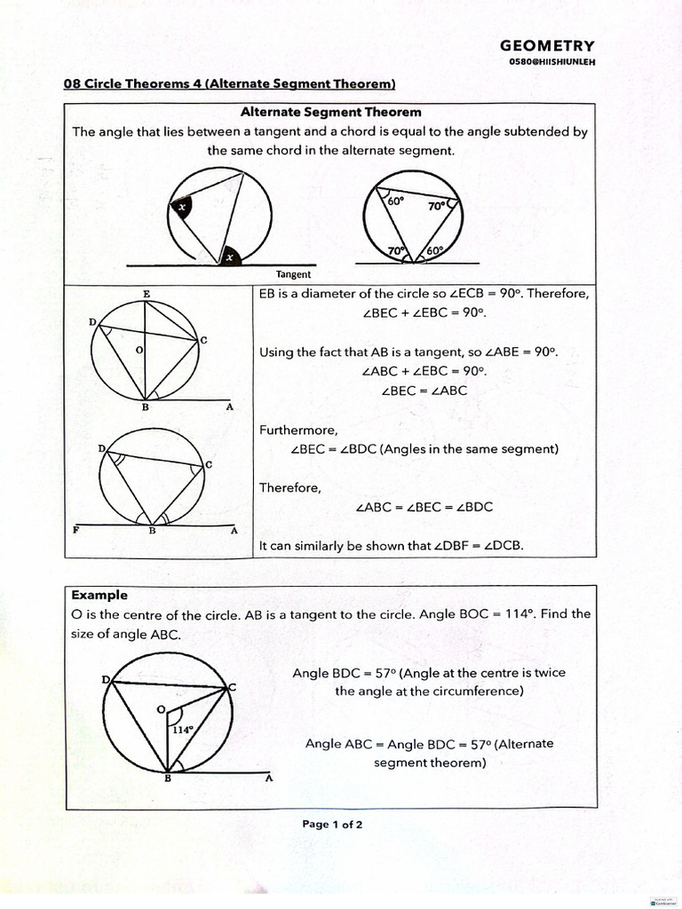 08 Circle Theorems 4 (Alternate Segment Theorem) Answers | PDF