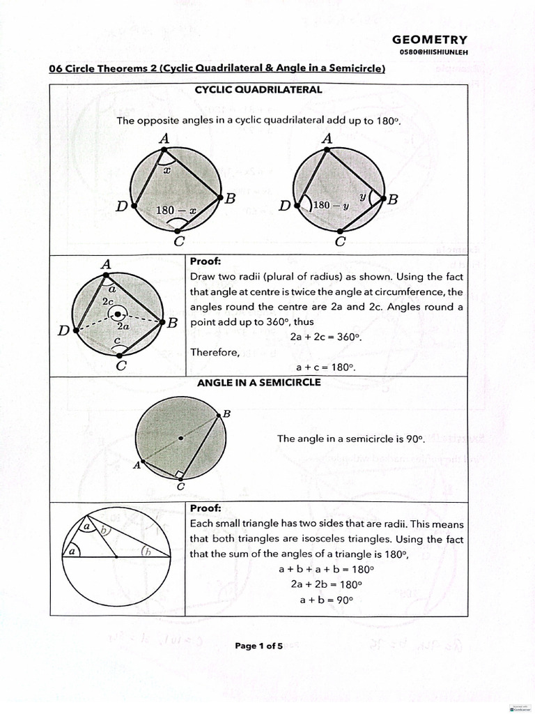 06 Circle Theorems 2 (Cyclic Quadrilateral & Angle in a Semicircle ...