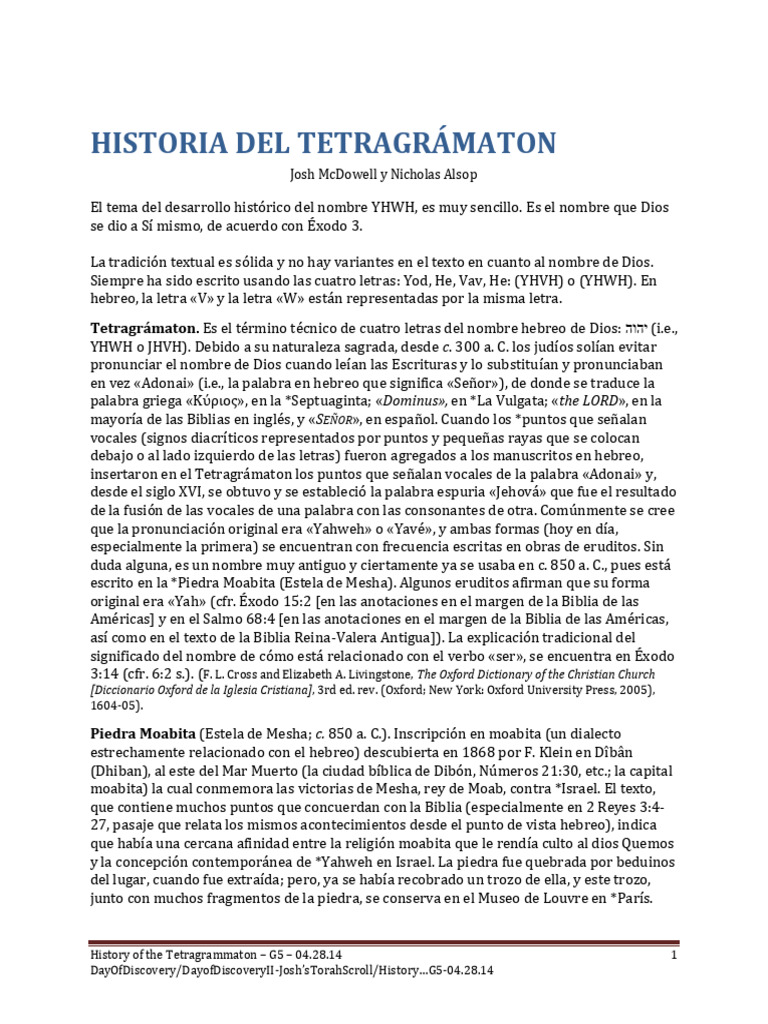 Significado del Tetragrámaton YHWH | PDF | Tetragrammaton | Jehová