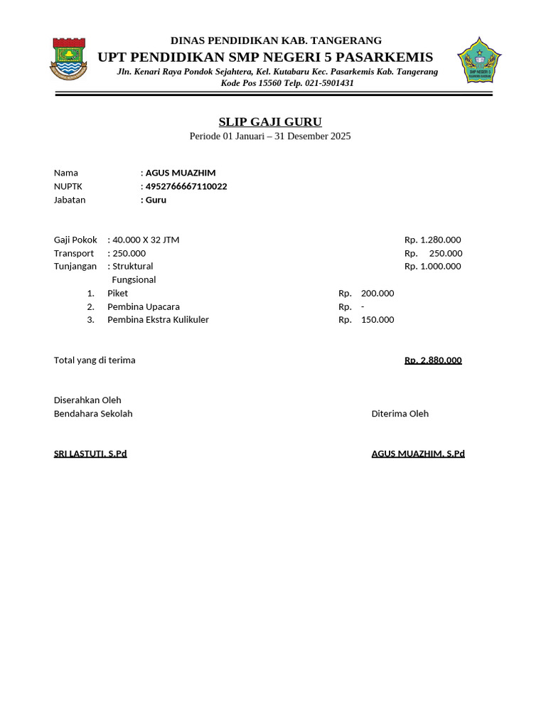 Slip Gaji Guru SMP Negeri 5 Tangerang | PDF