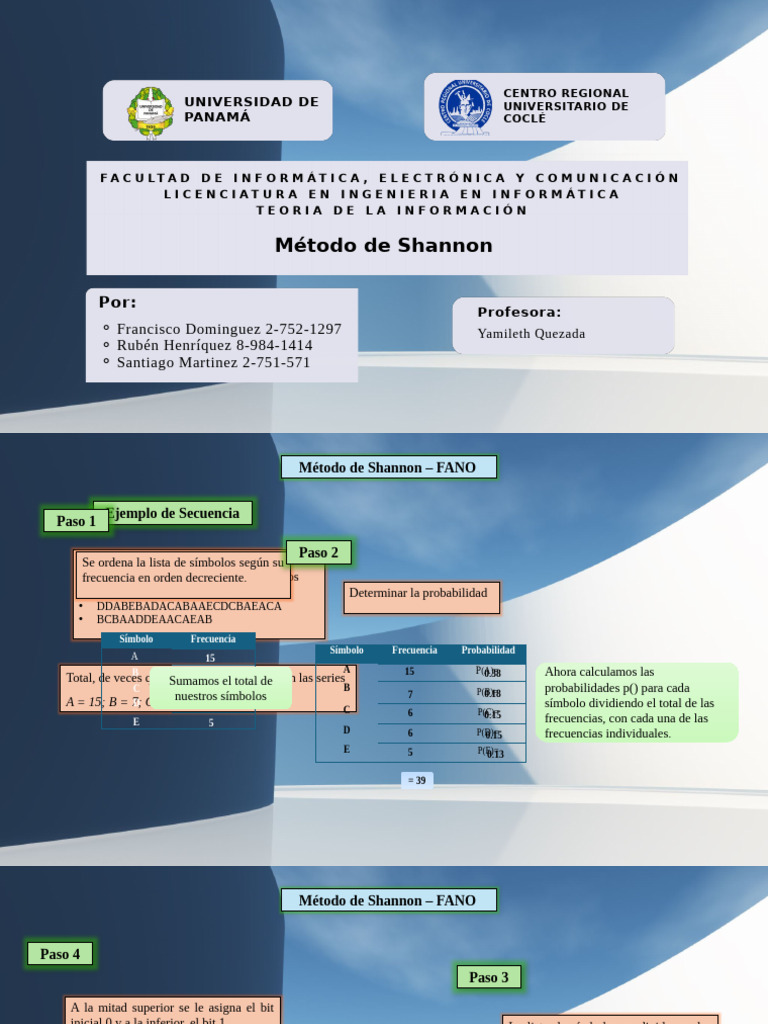 Metodo de Shannon - FANO | PDF | Matemáticas Aplicadas | Ciencias de la ...