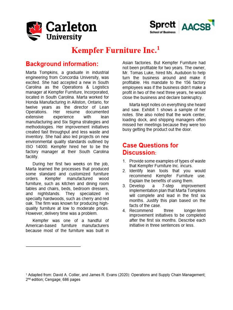 Kempfer Furniture Operations Improvement Plan | PDF | Business