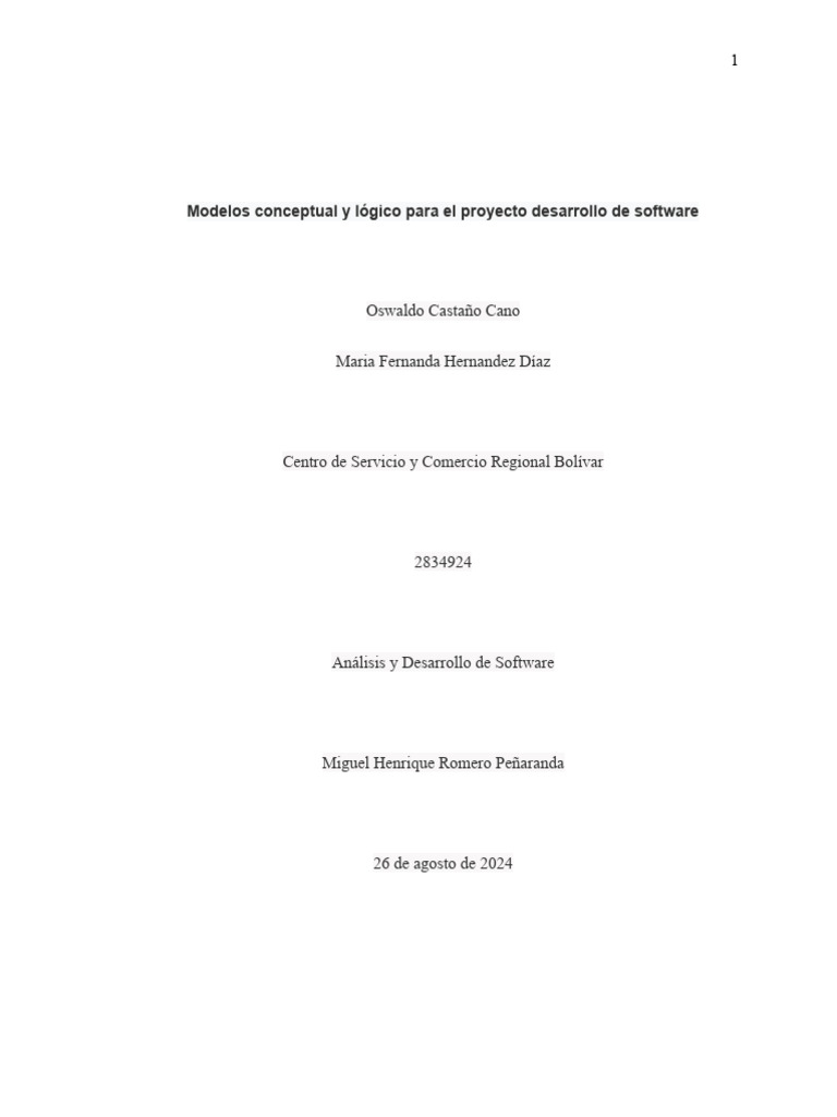 Modelos Conceptual y Lógico para El Proyecto Desarrollo de Software | PDF