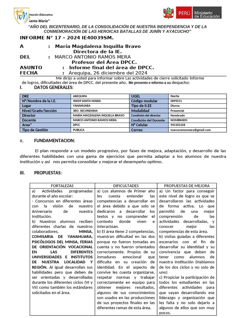 INFORME 17 Final de DPCC | PDF | Aprendizaje