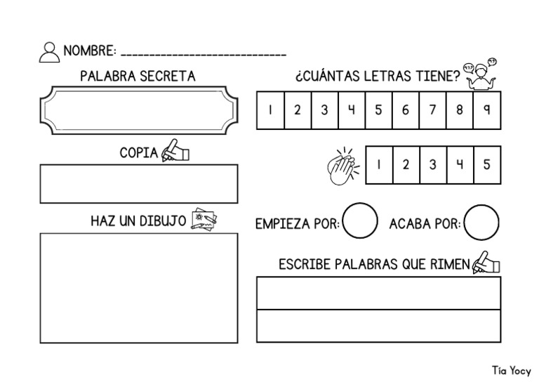 Hoja de Trabajo Imprimible Lectoescritura Ilustrativa Blanco y Negro | PDF