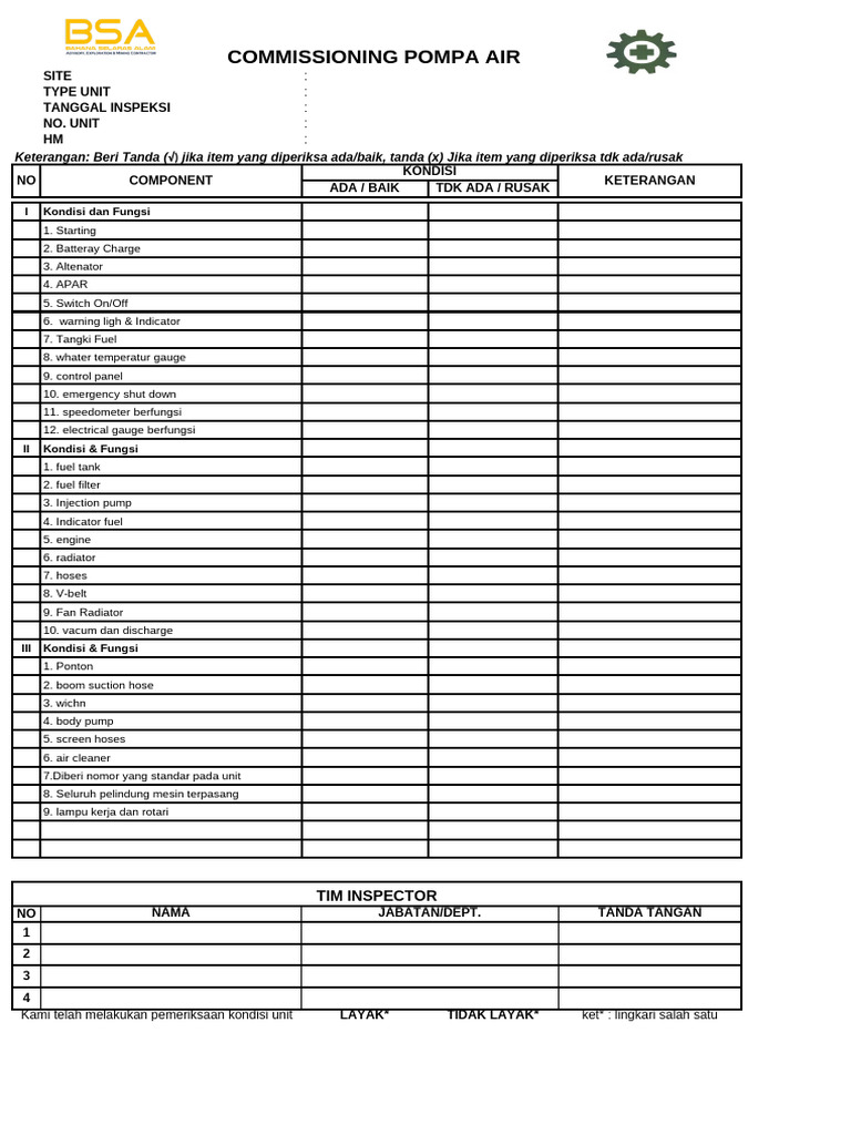Commissioning POMPA AIR BSA | PDF