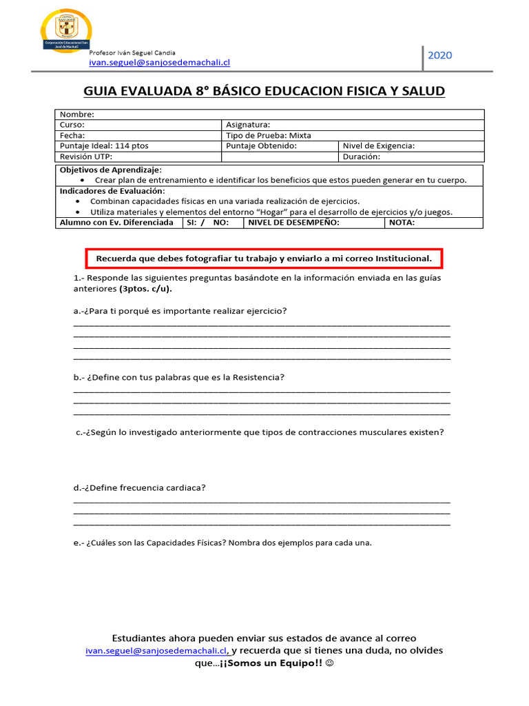 Ed. Fisica Guia Evaluada 8 Basico | PDF