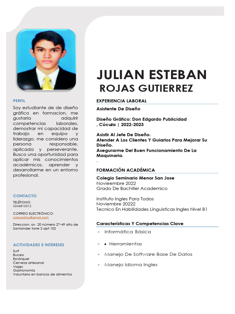 Currículum Vítae de JULIAN ESTEBAN ROJAS GUTIERREZ | PDF