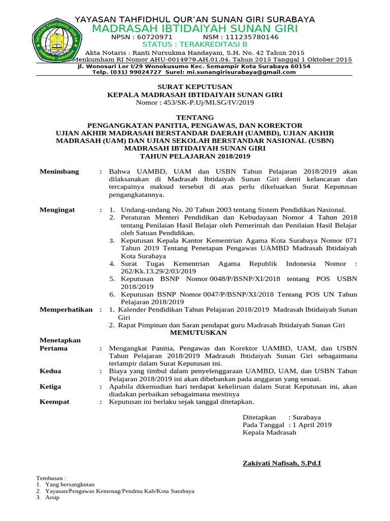 SK PENGANGKATAN PANITIA UAMBD, UAM, USBN | PDF