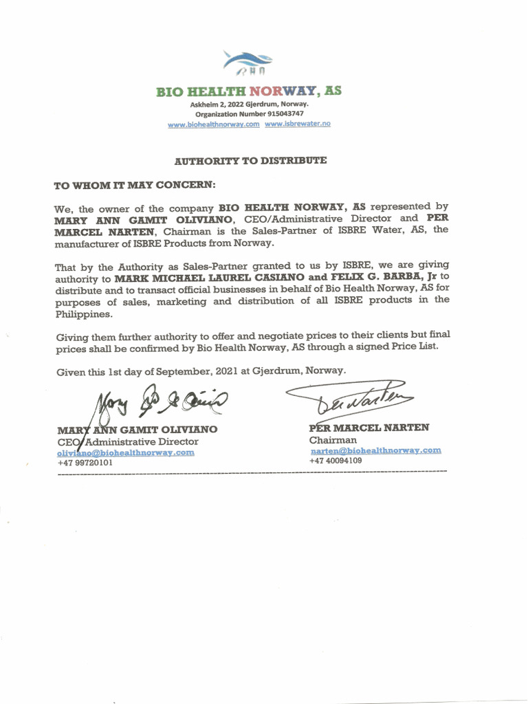 Authority To Distribute For PH | PDF
