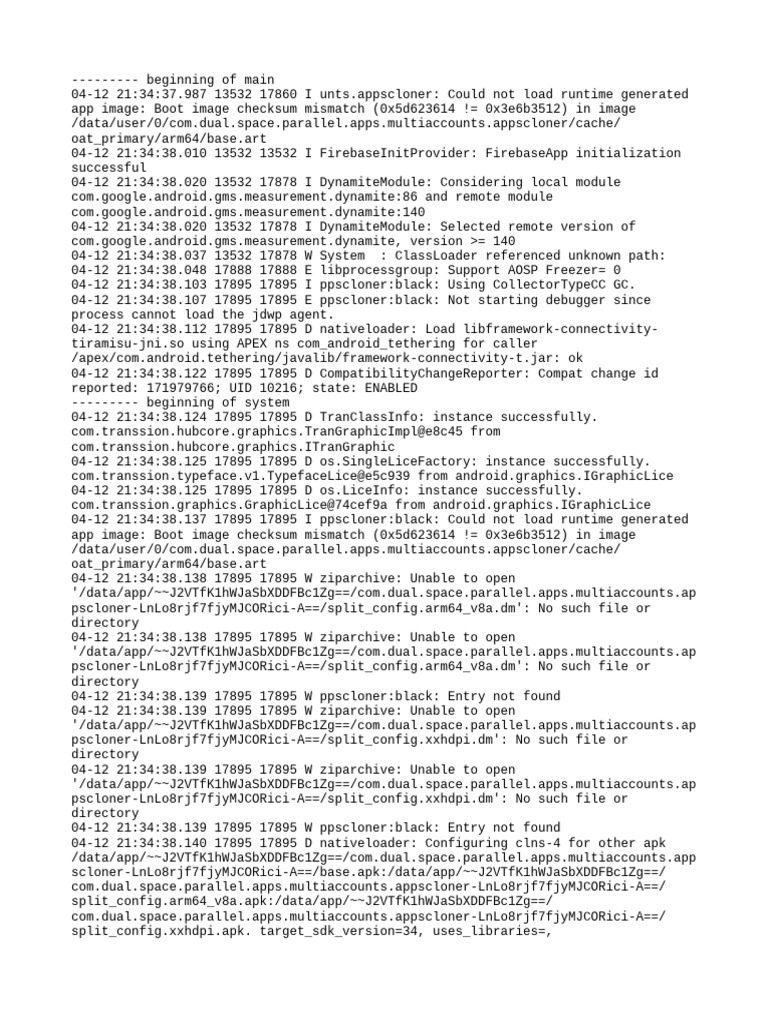 App Cloner Error Log Analysis | PDF | Android (Operating System) | Java (Programming Language)