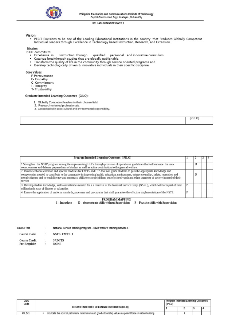 New Design NSTP - CWTS Syllabus 2022 | PDF | Volunteering | Emergency ...