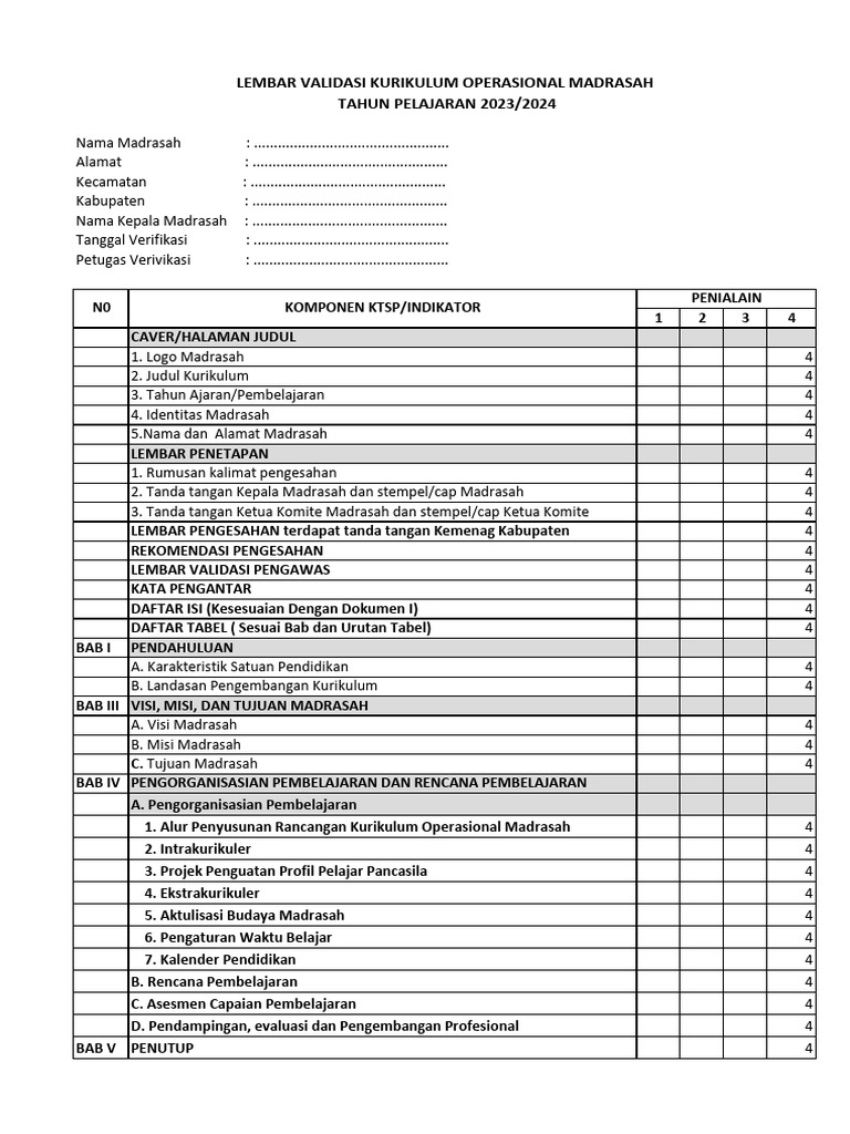 Instrumen Validasi Kom Mi-1 | PDF