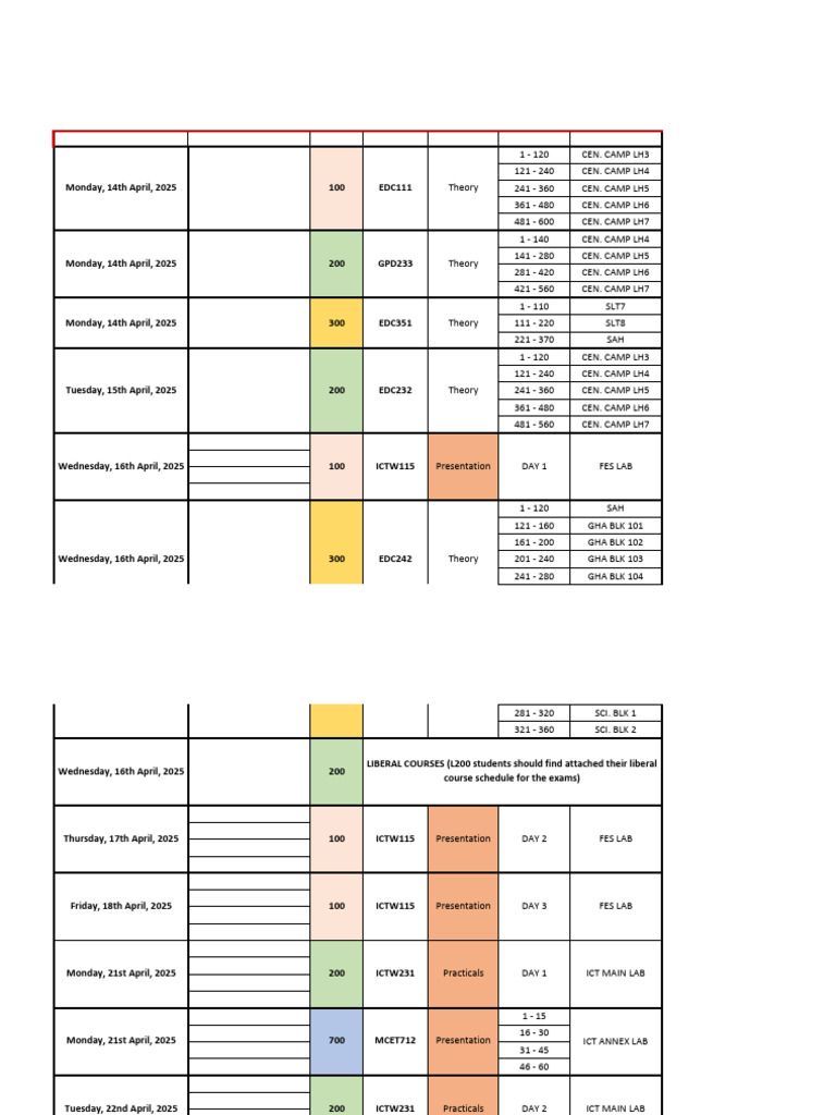 ICT Educ 2024_2025 1st Sem Exams Timetable Students | PDF