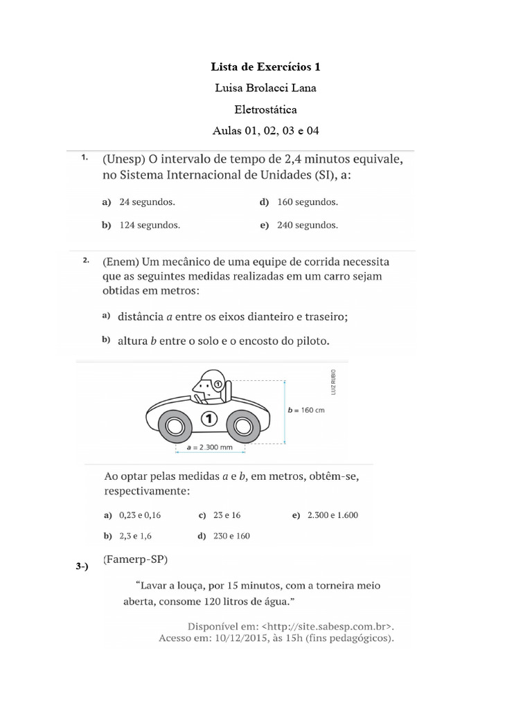 Lista de Exercícios 1 | PDF