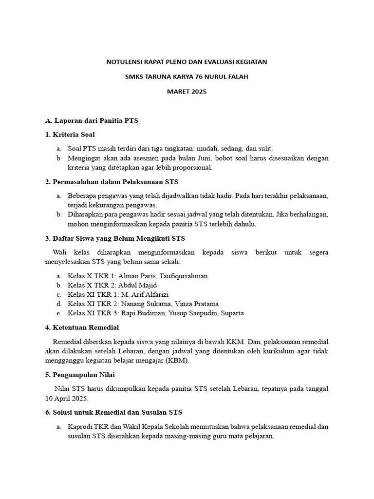Notulensi Rapat Pleno Dan Evaluasi Kegiatan | PDF