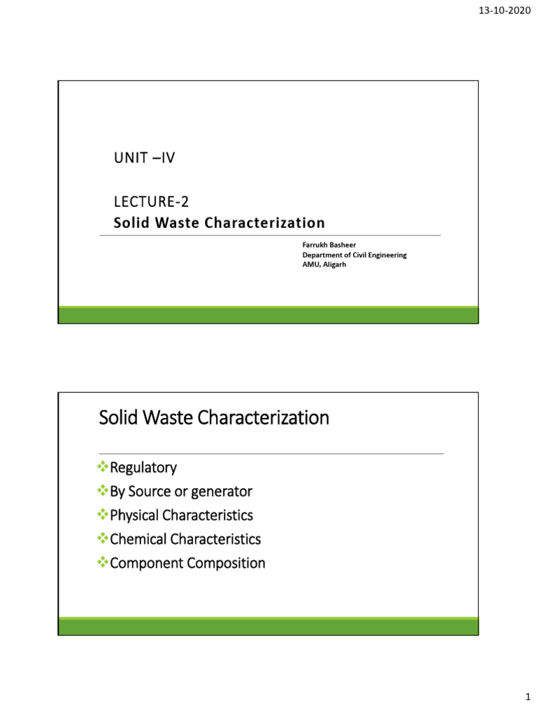 Unit IV L2 Solid Waste Characterization | PDF | Waste | Hazardous Waste