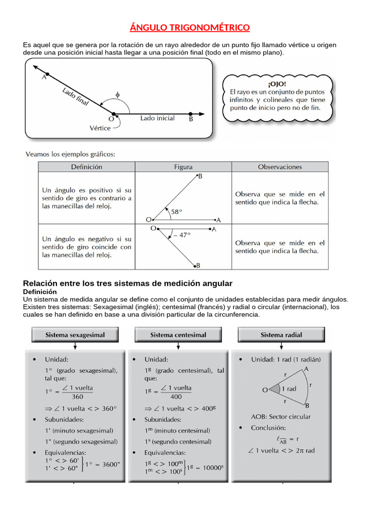 T - SEMANA01 - ÁNGULO TRIGONOMÉTRICO | PDF