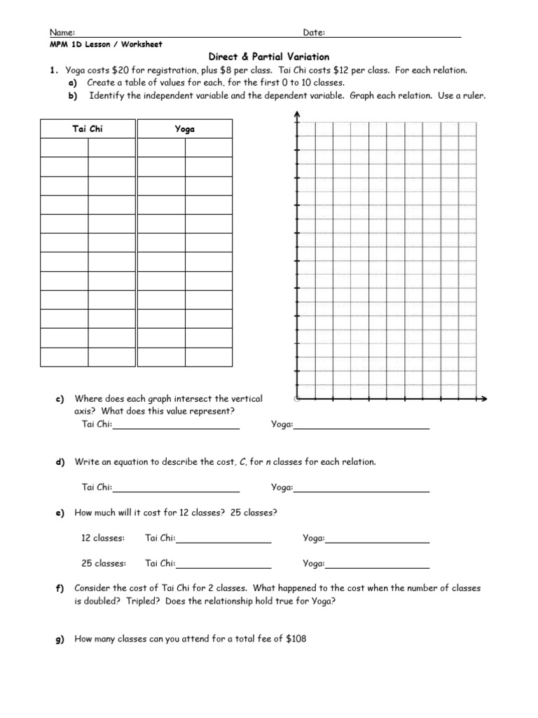 1 15c - Partial Direct Variation Handout | PDF | Equations | Variable ...
