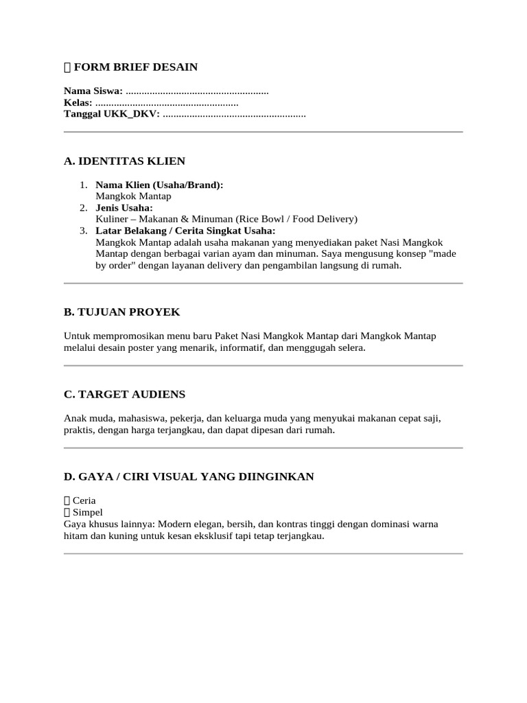 ? FORM BRIEF DESAIN_Sahrul | PDF