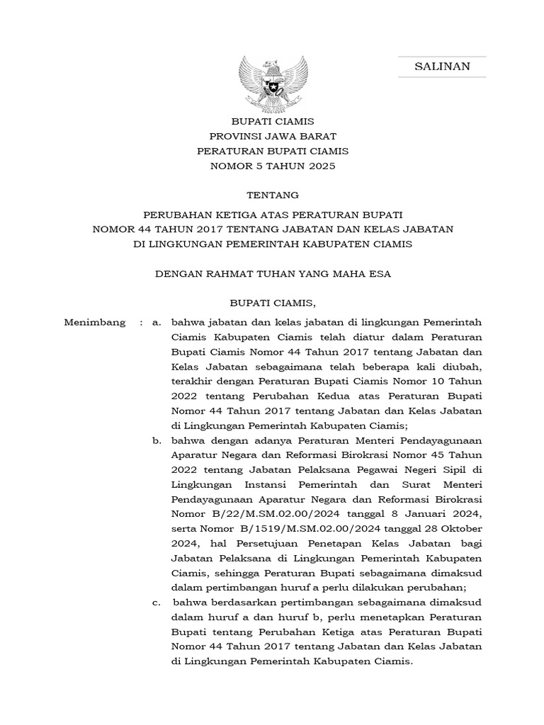 Perbup Ciamis No. 5 Tahun 2025 | PDF