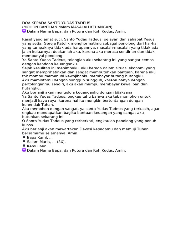 Doa Kepada Santo Yudas Tadeus | PDF