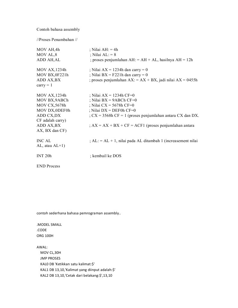 Contoh Bahasa Assembly | PDF | Komputer | Teknologi & Rekayasa