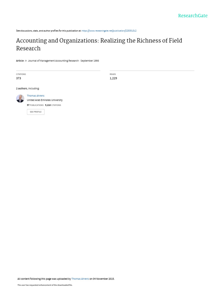 Field Research in Accounting Insights | PDF