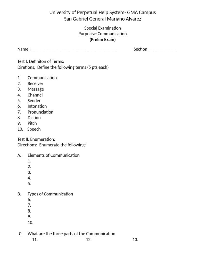 Special Prelim Exams Purposive Communication | PDF | Communication | Human Communication