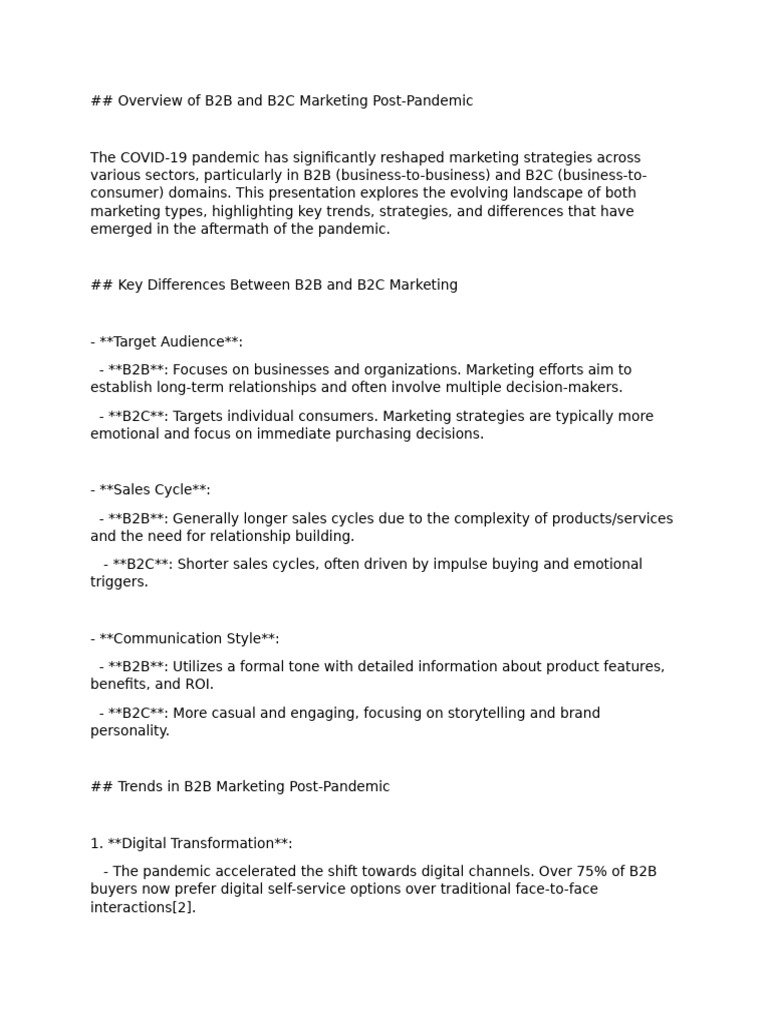 Overview of B2B and B2C Marketing Post PANDEMIC | PDF | Marketing | Retail