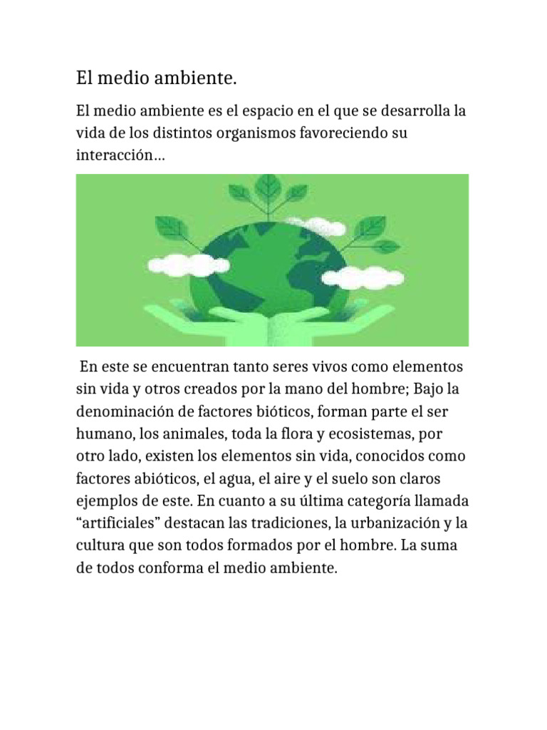 El Medio Ambiente - Formacion Socioemocional | PDF | Entorno natural | Vida