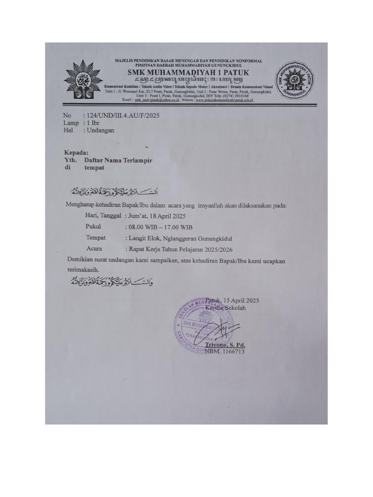 Undangan Raker TH 20252026 Musapat | PDF