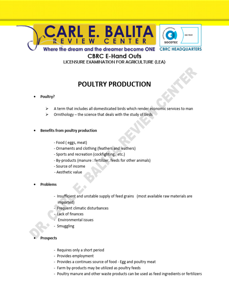 Poultry Production Overview for LEA Exam | PDF | Poultry | Chicken